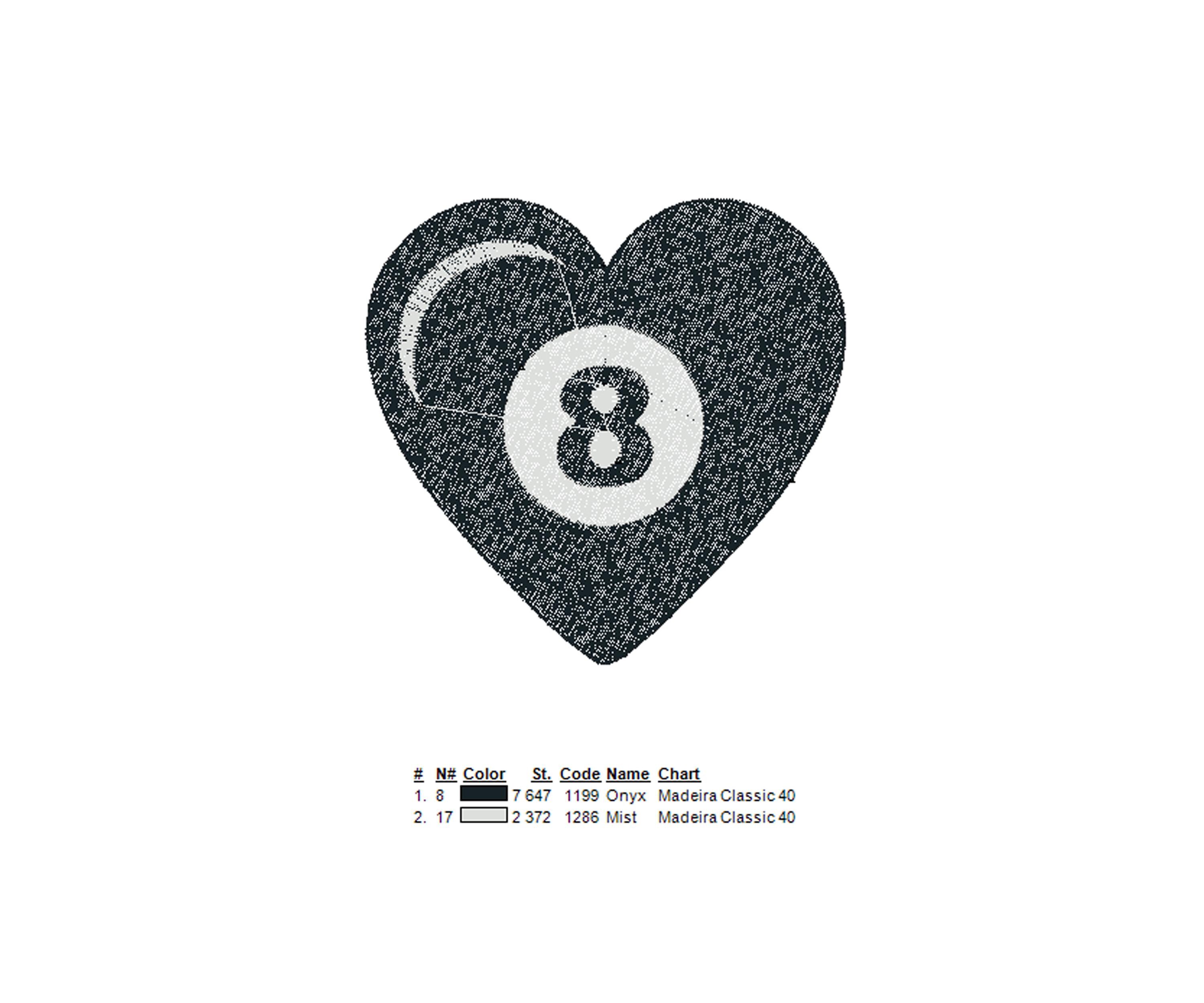 Pool Billiard Love Heart Embroidery Design: Sport Equipment Pattern ...