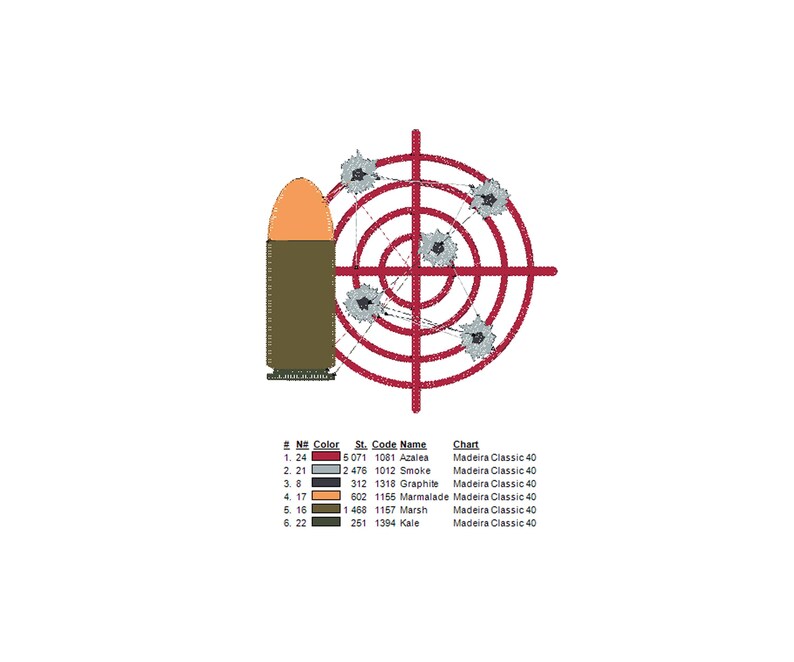 Hand Gun Bullet and Holes in Target Embroidery Design: Firearm Weapon ...