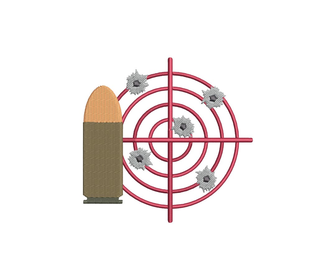 Hand Gun Bullet and Holes in Target Embroidery Design: Firearm Weapon ...
