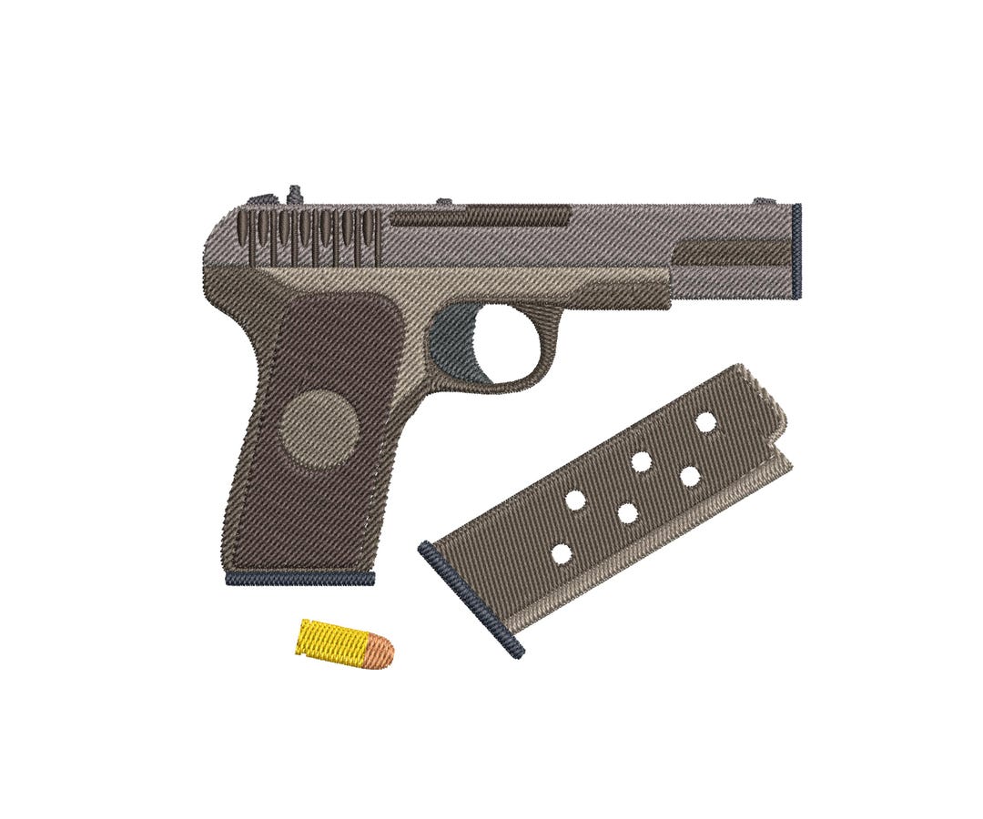 Gun, Bullet, and Box Magazine Embroidery Design: Military Firearm ...
