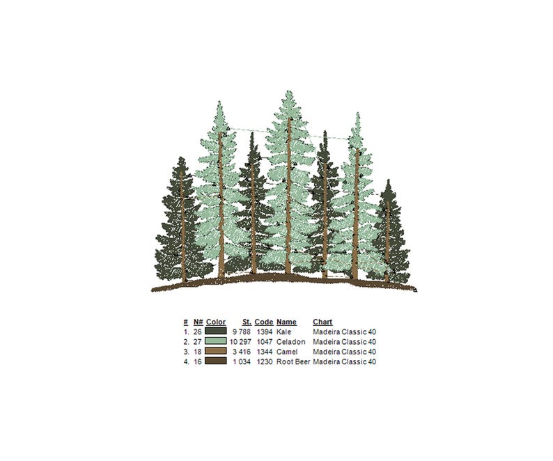 Pine Trees Forest on Hill Embroidery Design Seconso: Nature Landscape ...