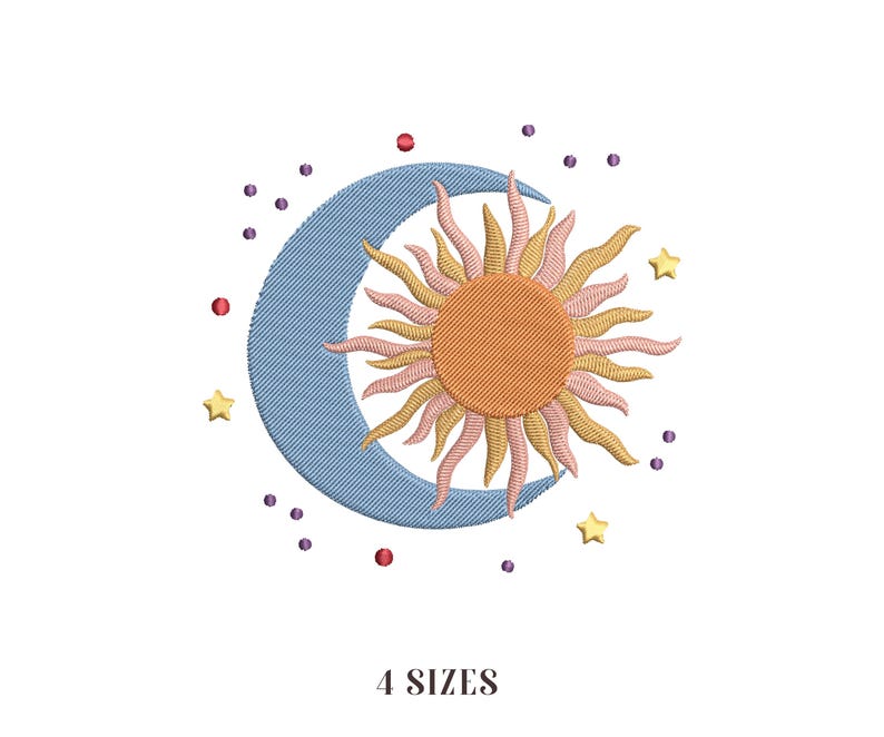 Sun Moon and Colored Stars Embroidery Design: Space Machine Pattern ...