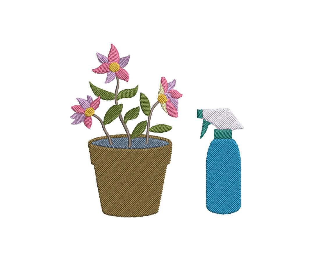Flowers in Pot Near Water Sprayer Embroidery Design: Home Garden ...