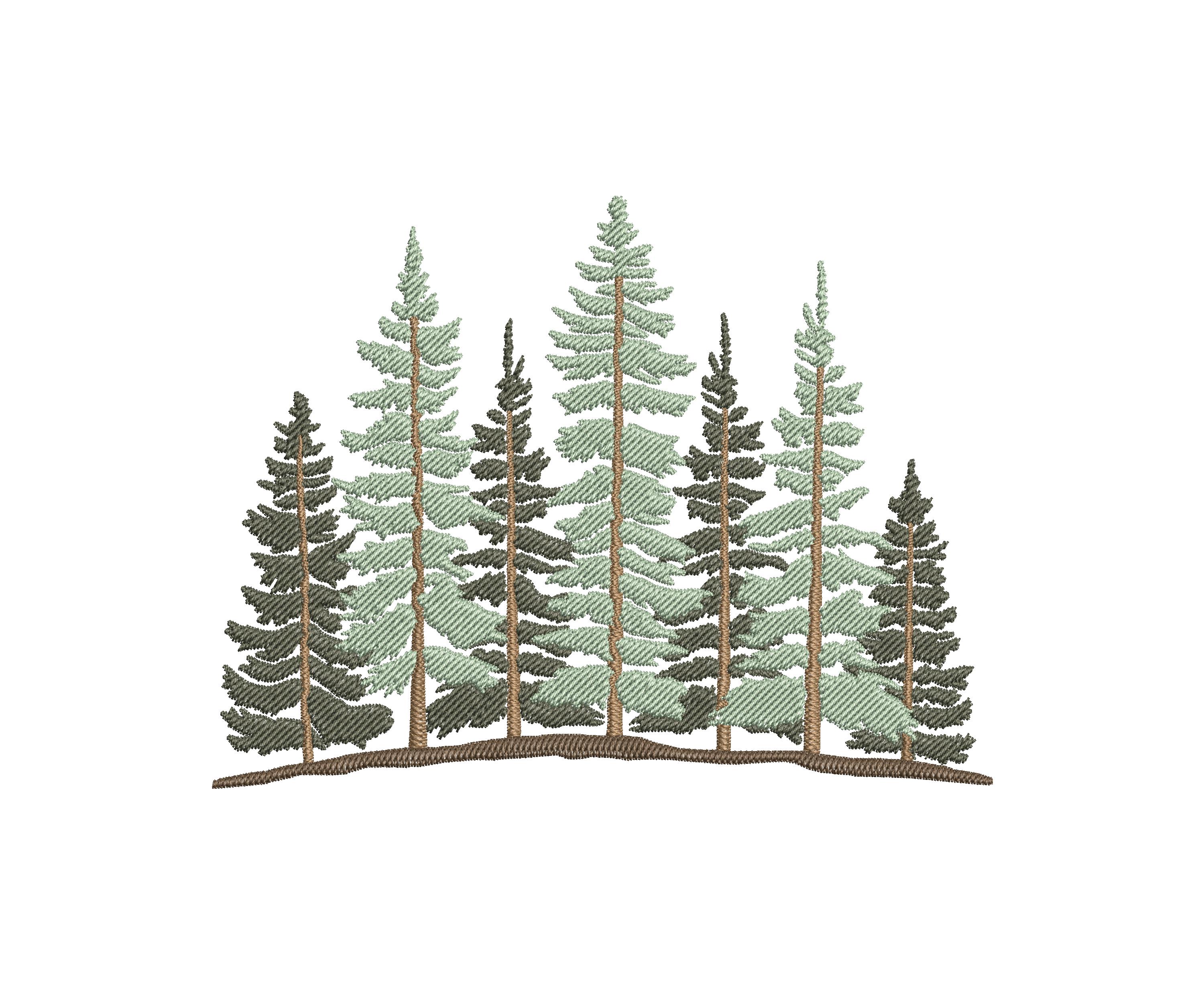 Pine Trees Forest on Hill Embroidery Design Seconso: Nature Landscape ...