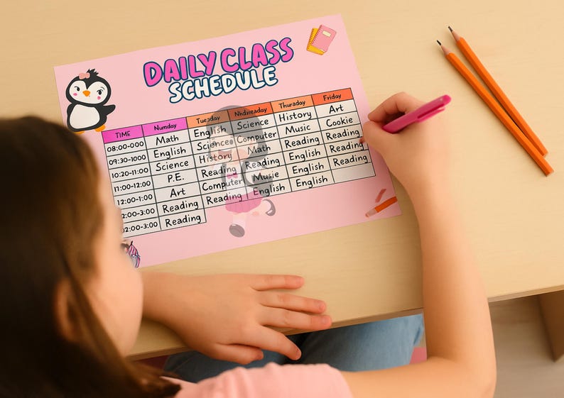 Printable Class Schedule | Kids Timetable | School Planner | Digital ...