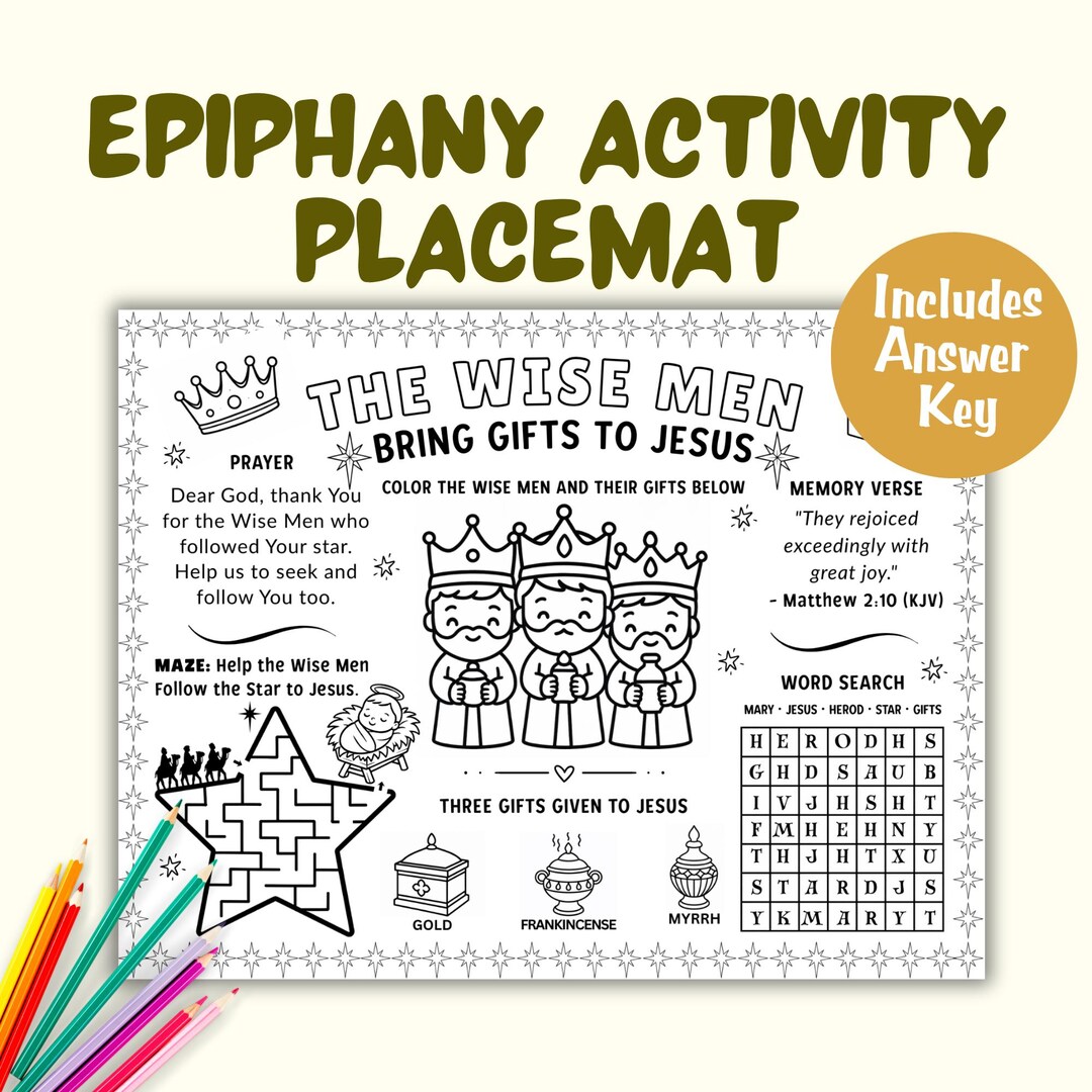 Wise Men Bring Gifts to Jesus Activity Placemat | Epiphany Worksheet ...