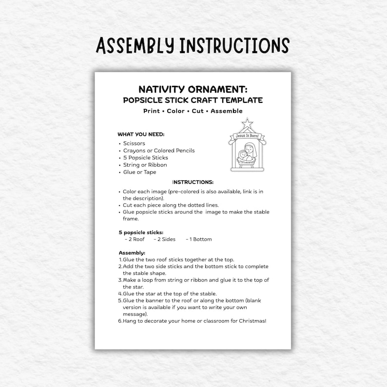 Nativity Popsicle Stick Craft | DIY Christmas Ornament PDF Templates ...