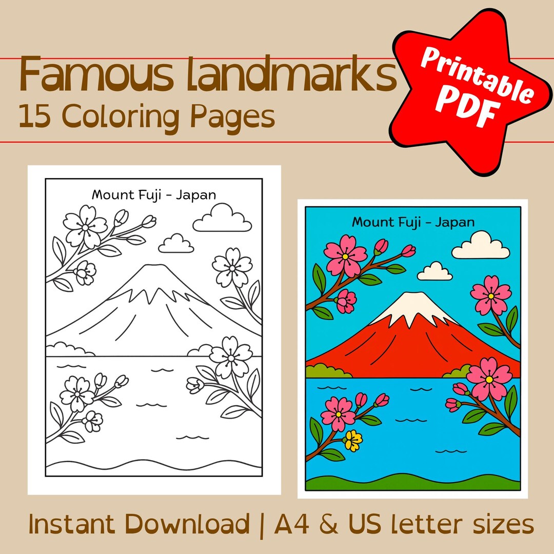 Famous Landmarks Coloring Pages - Travel the World From Home - Instant ...