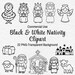Nativity Clipart Bundle | 22 Black & White PNG | Christmas Bible ...