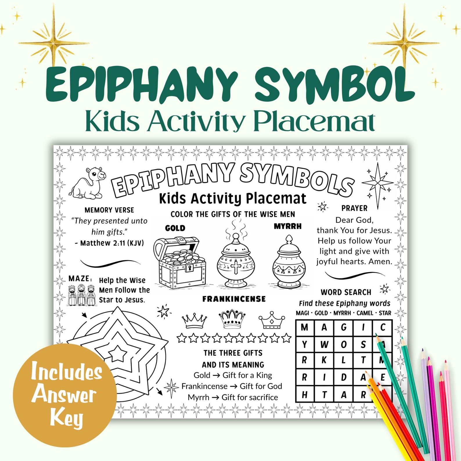 Epiphany Symbols Kids Placemat | Wise Men Gifts Bible Activity ...
