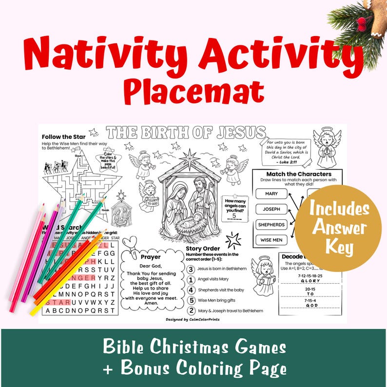 Nativity Activity Placemat | Sunday School Activity | Bible Christmas ...