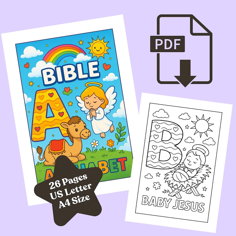 Bible Alphabet Coloring Book: 26 Christian Pages (PDF) | Digital ...