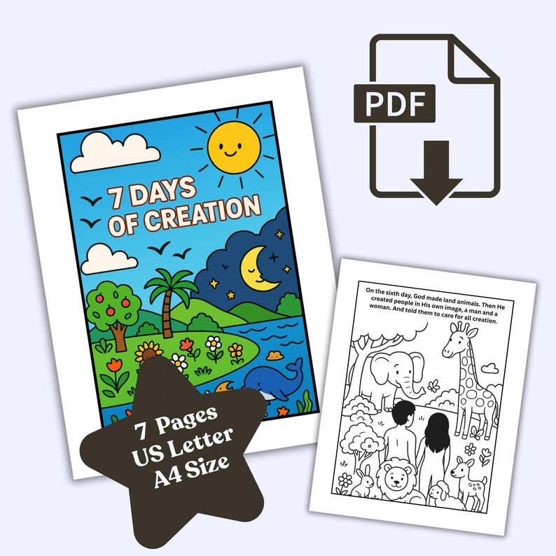 7 Days of Creation Coloring Book: Bible Stories, Sunday School Lesson ...