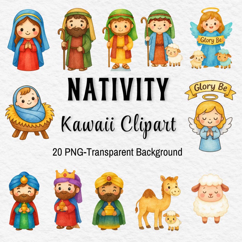 Nativity Kawaii Clipart Set | 20 PNG Bible Characters | Christian ...