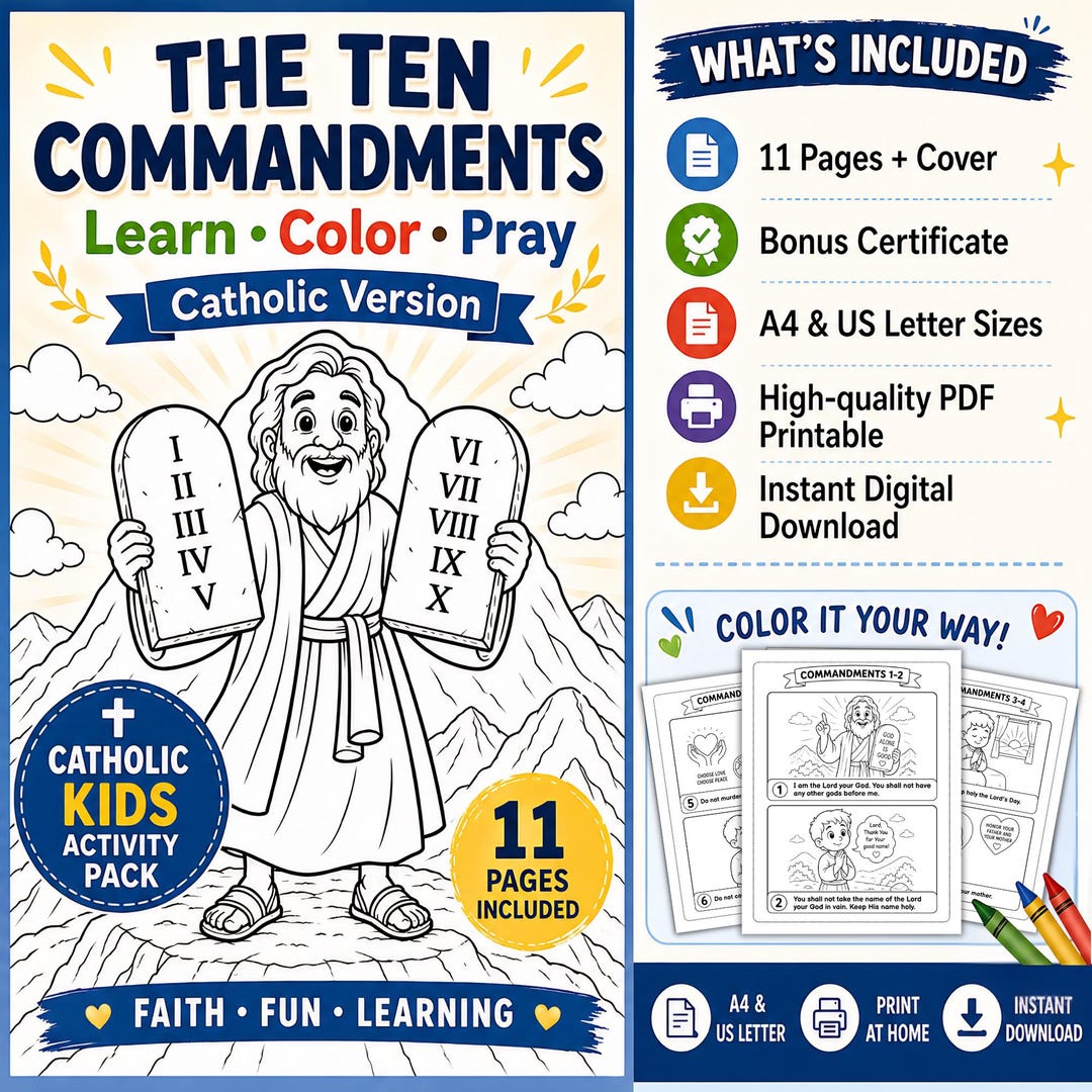 Catholic Ten Commandments Printable for Kids | Learn Color Pray ...