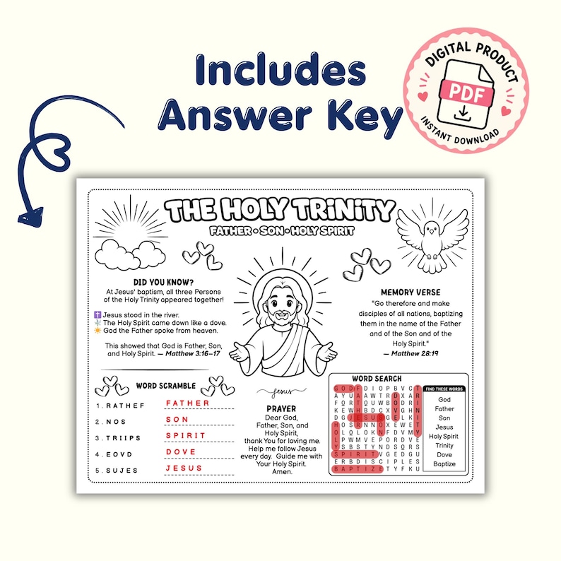 Holy Trinity Activity Placemat for Kids | Sunday School Religious ...
