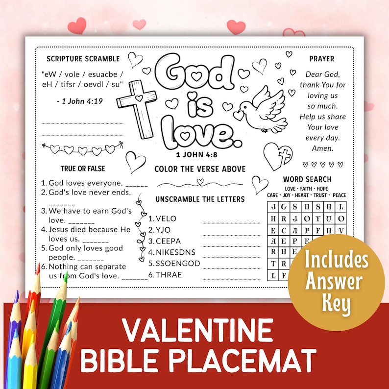 Valentine Bible Placemat for Kids | God is Love Christian Valentine ...