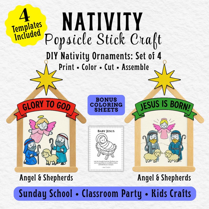 Nativity Popsicle Stick Craft | DIY Christmas Ornament PDF Templates ...