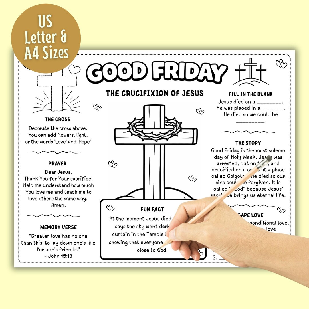 Good Friday Crucifixion of Jesus Activity Sheet (US Letter, A4) - Etsy