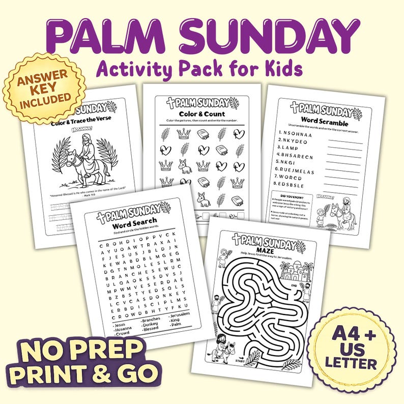 Palm Sunday Activity Pack for Kids | Christian Printable Worksheets ...