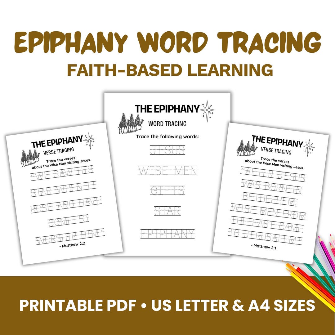 Epiphany Word Tracing Worksheet | Christian Preschool Activity | Bible ...