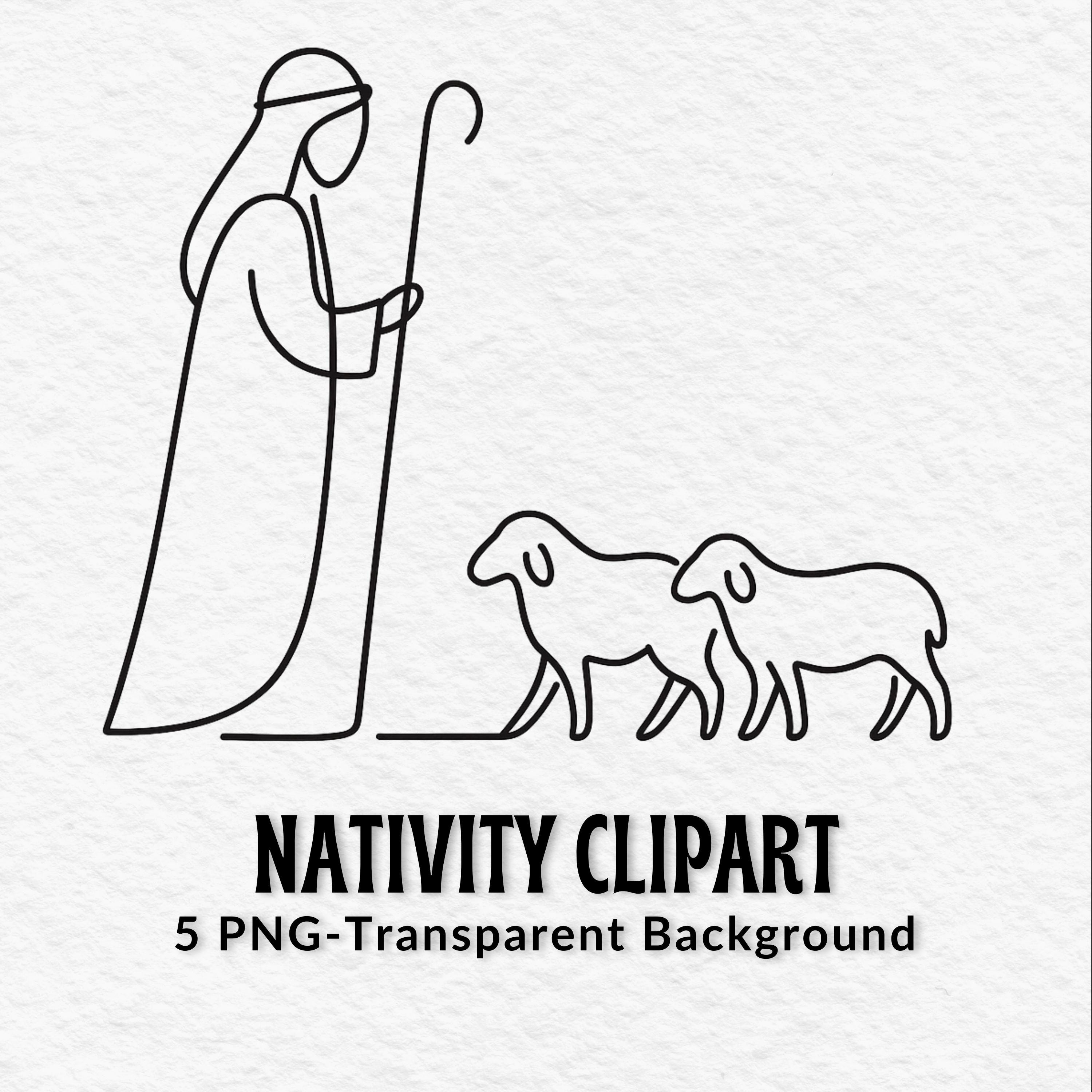 Nativity Clipart Line Art | 5 PNG Transparent | Christian Christmas ...