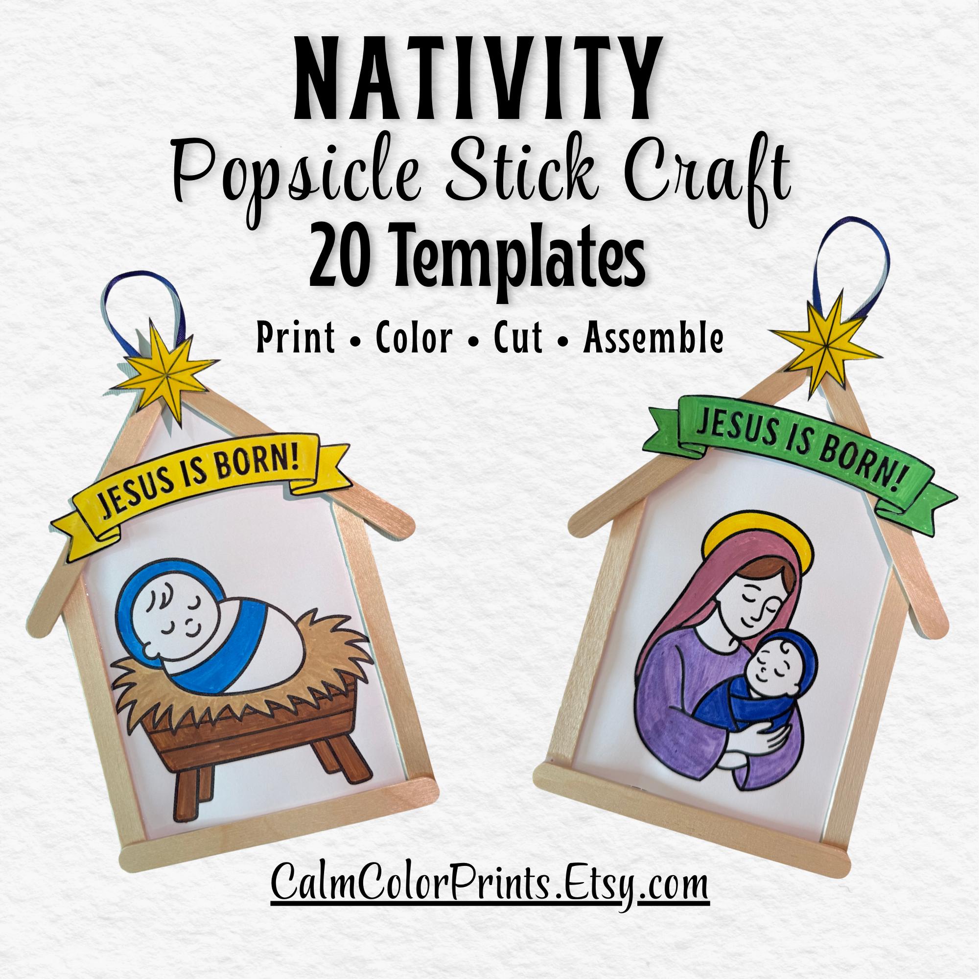 Nativity Popsicle Stick Craft Template | Christmas Ornaments (digital ...