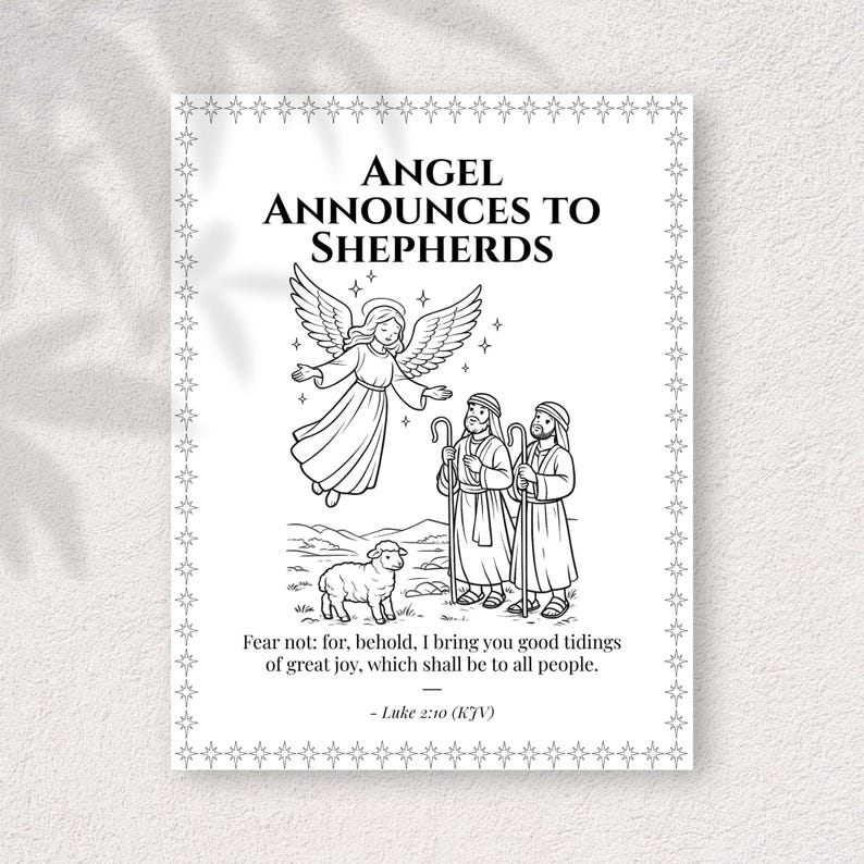 Nativity Coloring Page | Angel and Shepherds, Luke 2:10 KJV (PDF) - Etsy