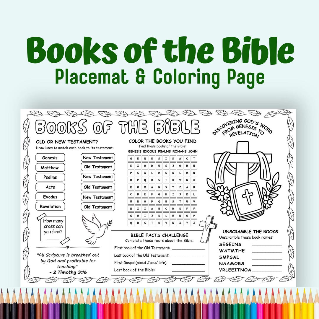 Books of the Bible Activity Sheet, Placemat PDF, Sunday School Lesson ...