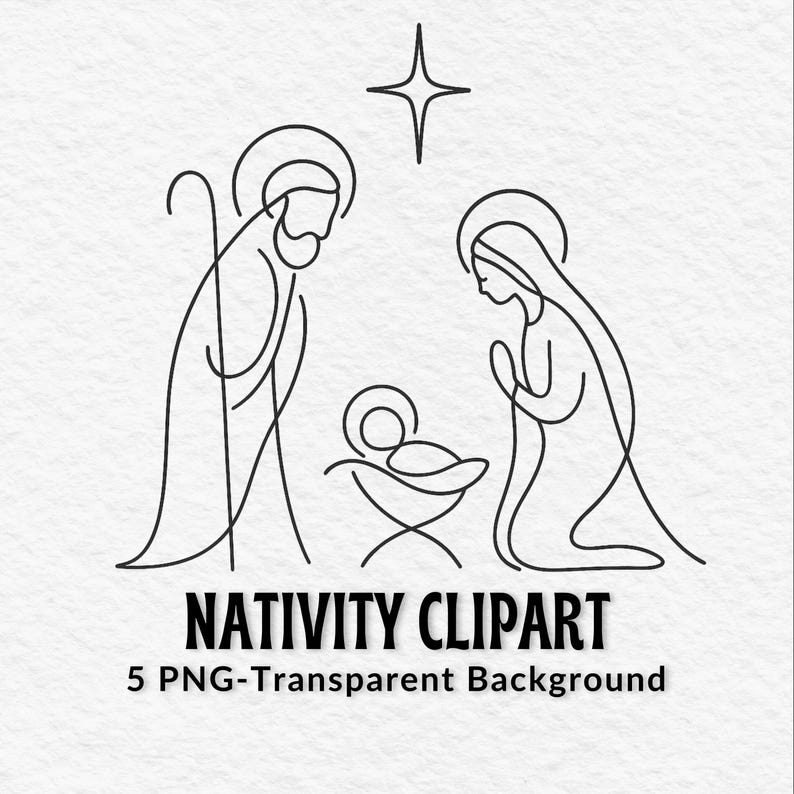 Nativity Clipart Line Art | 5 PNG Transparent | Christian Christmas ...