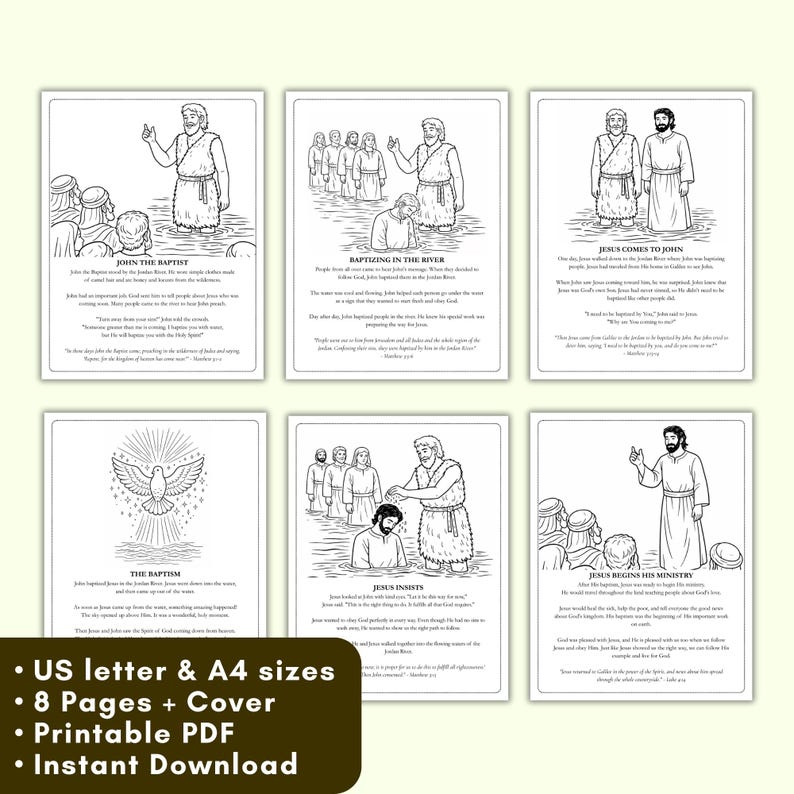 Baptism of Jesus Story Coloring Pages for Kids | Christian Bible ...
