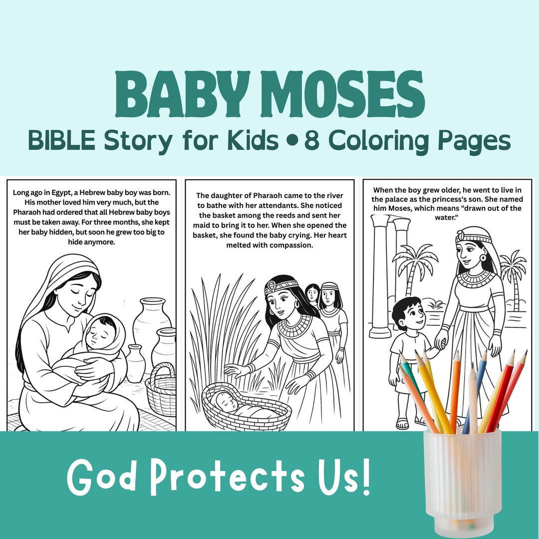 Baby Moses, Bible Story Book, Christian Coloring Sheets, Printable ...