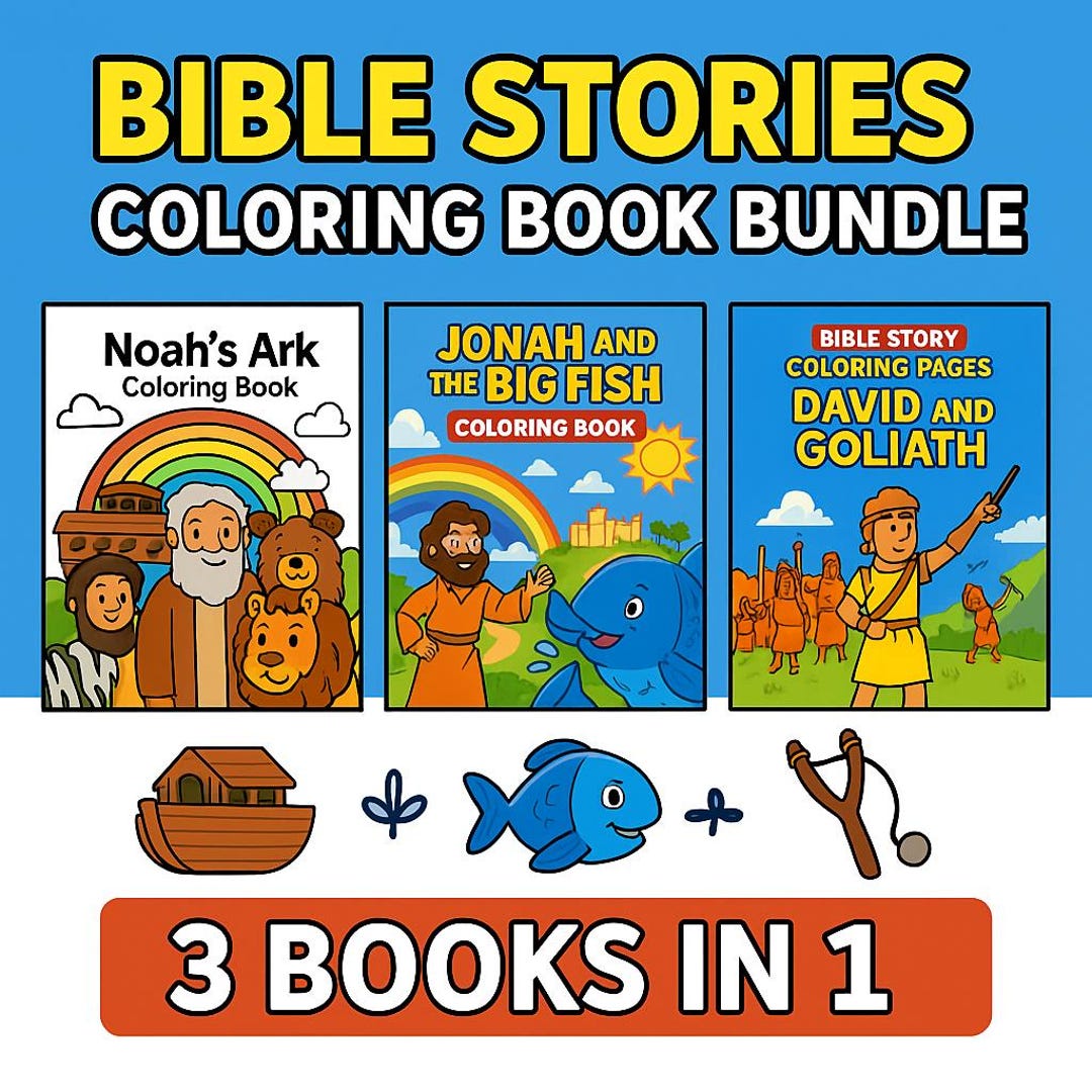 Bible Stories Coloring Book Bundle: Noah's Ark, Jonah, David & Goliath ...