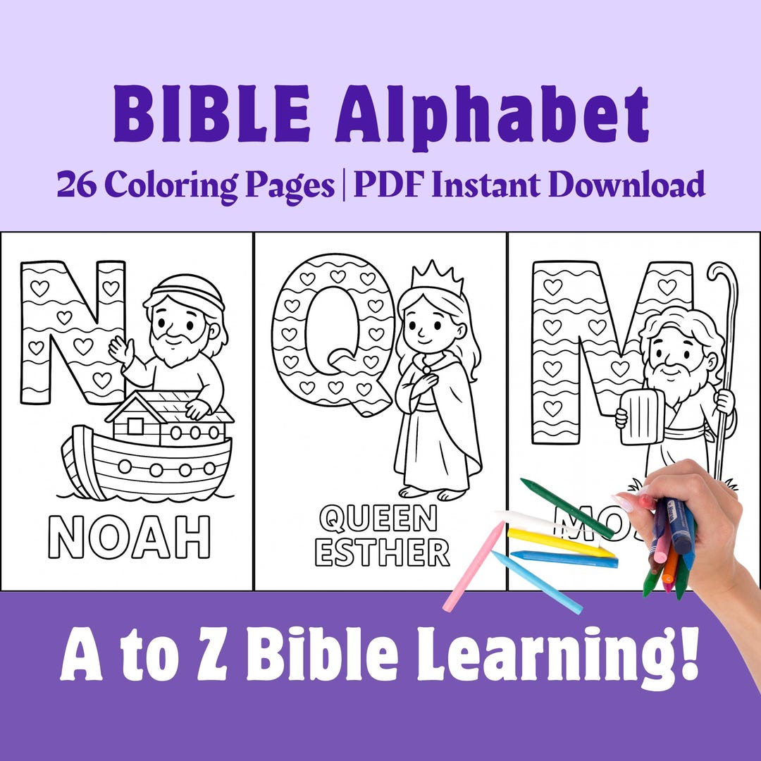 Bible Alphabet Coloring Book: 26 Christian Pages (PDF) | Digital ...