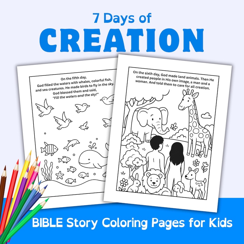 7 Days of Creation Coloring Book: Bible Stories, Sunday School Lesson ...