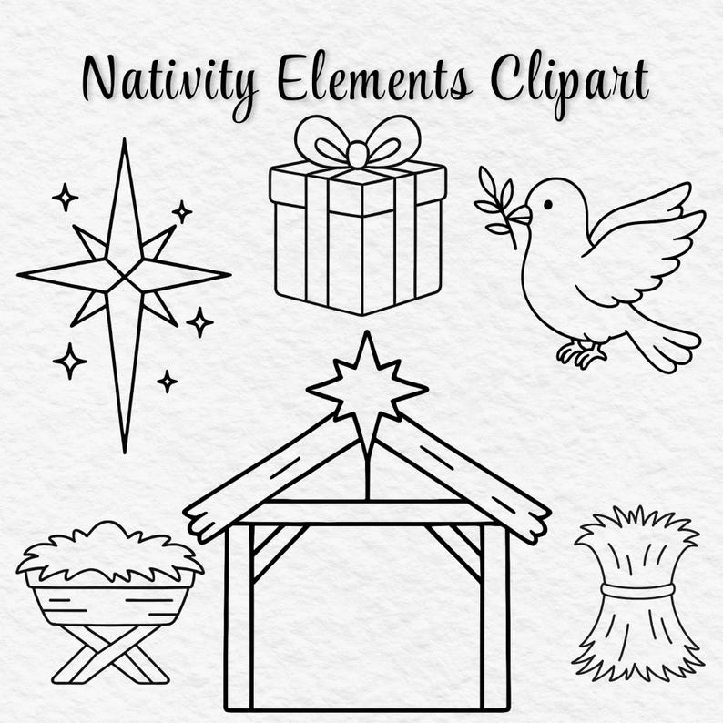 30 Nativity Clipart - Black and White PNG Line Art - Holy Family ...