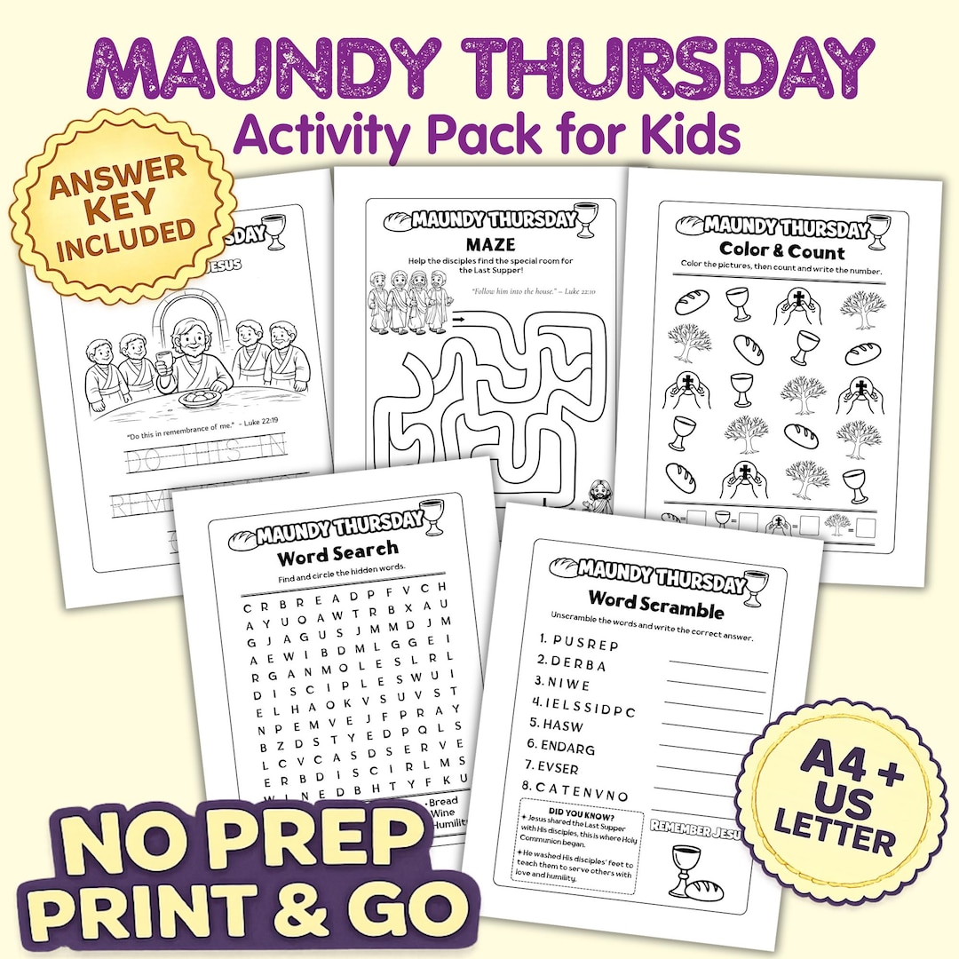 Maundy Thursday Activity Pack for Kids | Christian Holy Week Printable ...