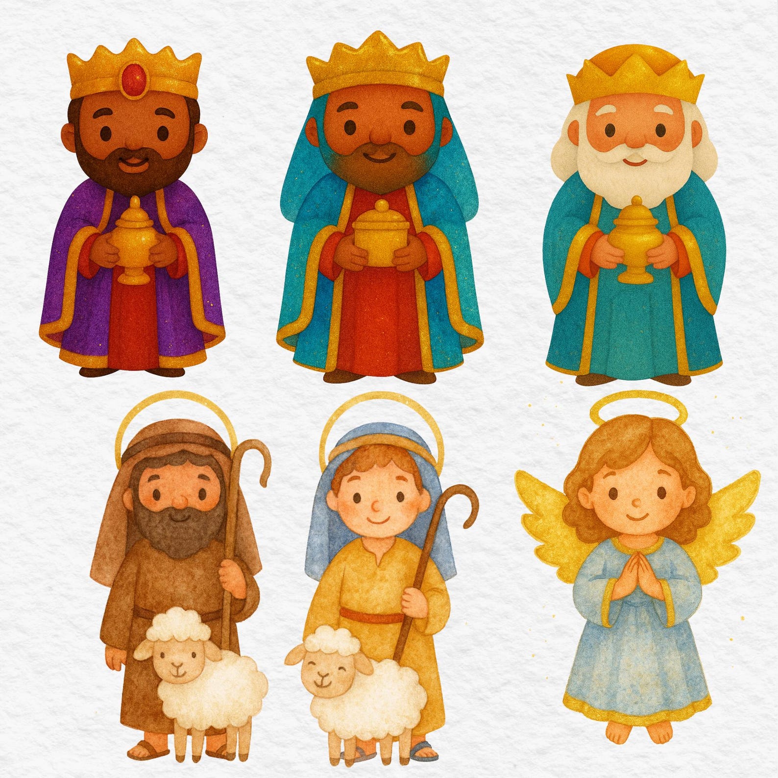 Gold Watercolor Nativity Clipart Set | Kawaii Christmas Holy Family PNG ...