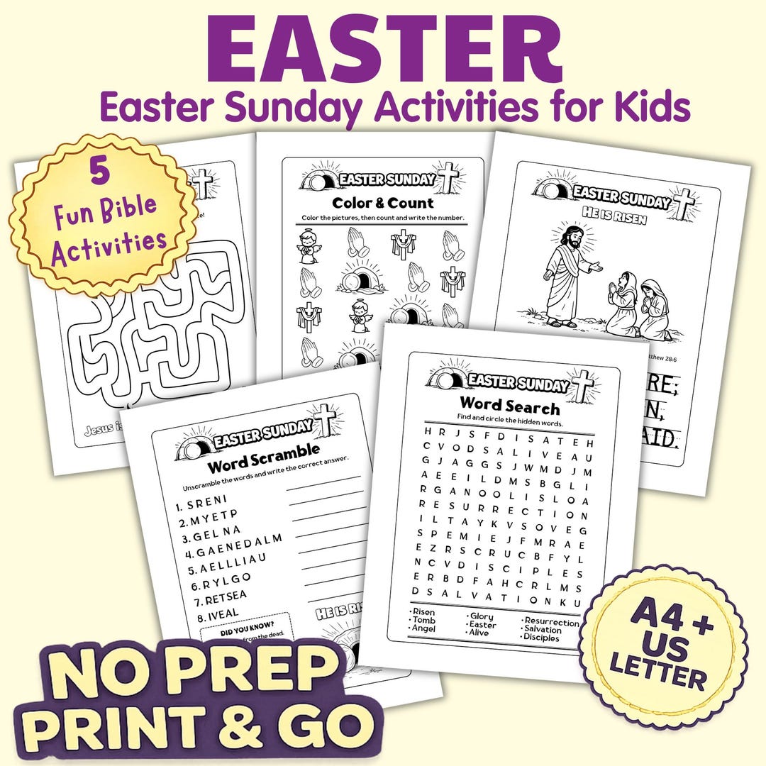 Easter Sunday Activities for Kids | Christian Easter Printable Bundle ...