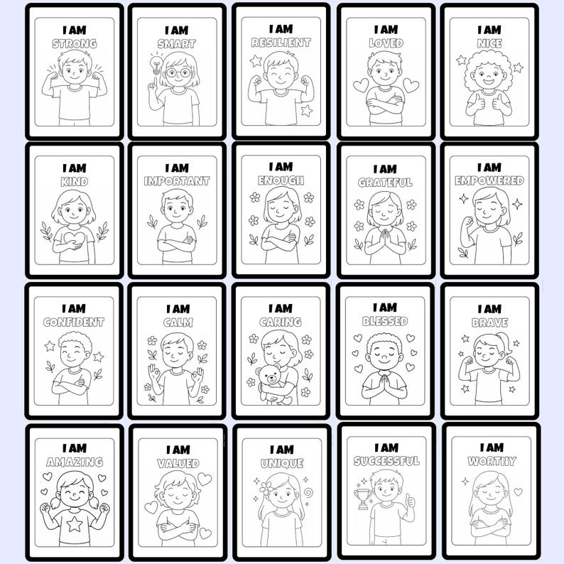 20 Positive Affirmations Coloring Pages for Kids - Self-esteem Building ...