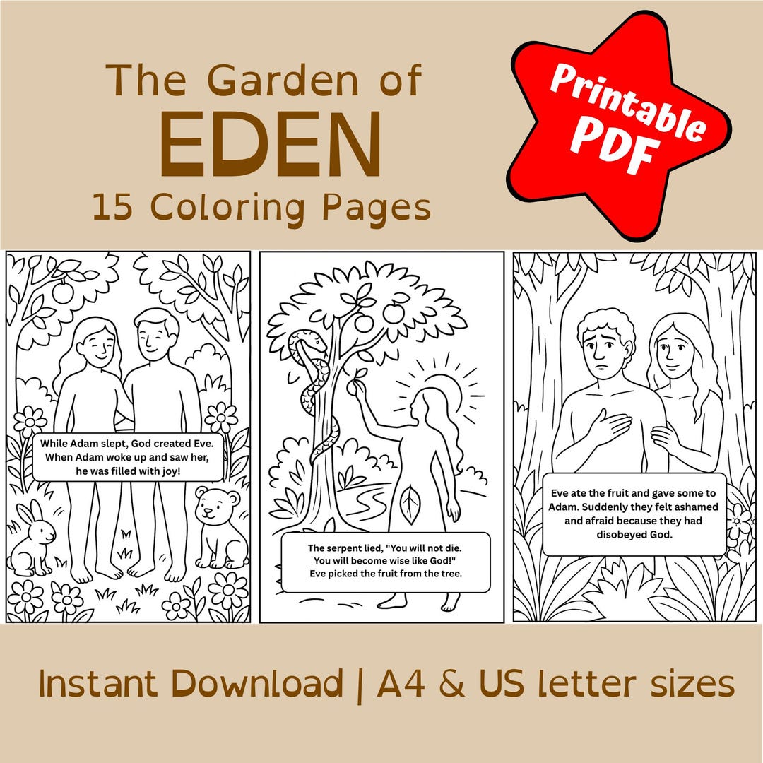 Garden of Eden Coloring Book: Bible Story Activity (printable PDF) - Etsy