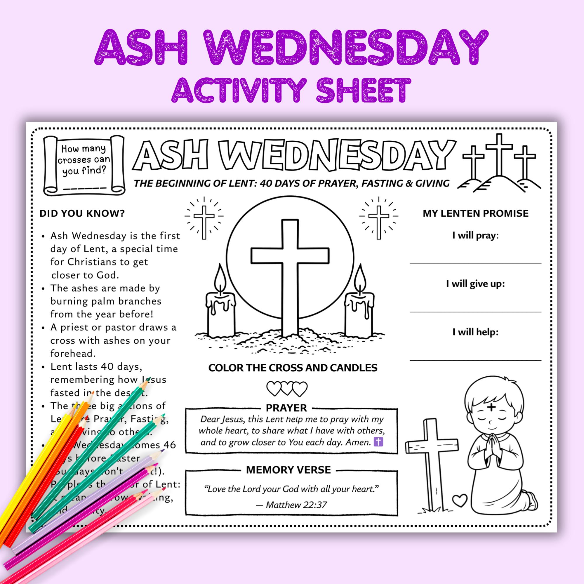 Ash Wednesday Printable Placemat for Kids | Catholic Lent Activity ...