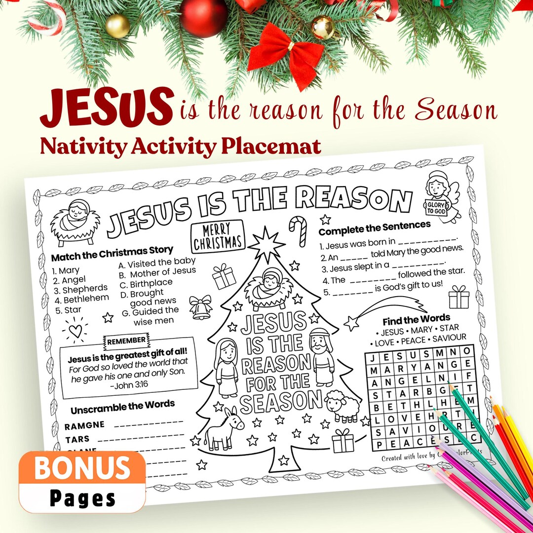 Jesus is the Reason Christmas Activity Placemat for Kids | Bible ...