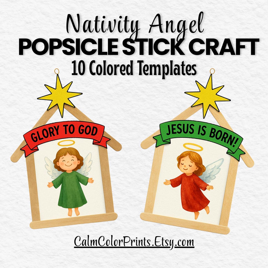 Nativity Angel Popsicle Stick Craft | 10 Colored Templates | Sunday ...