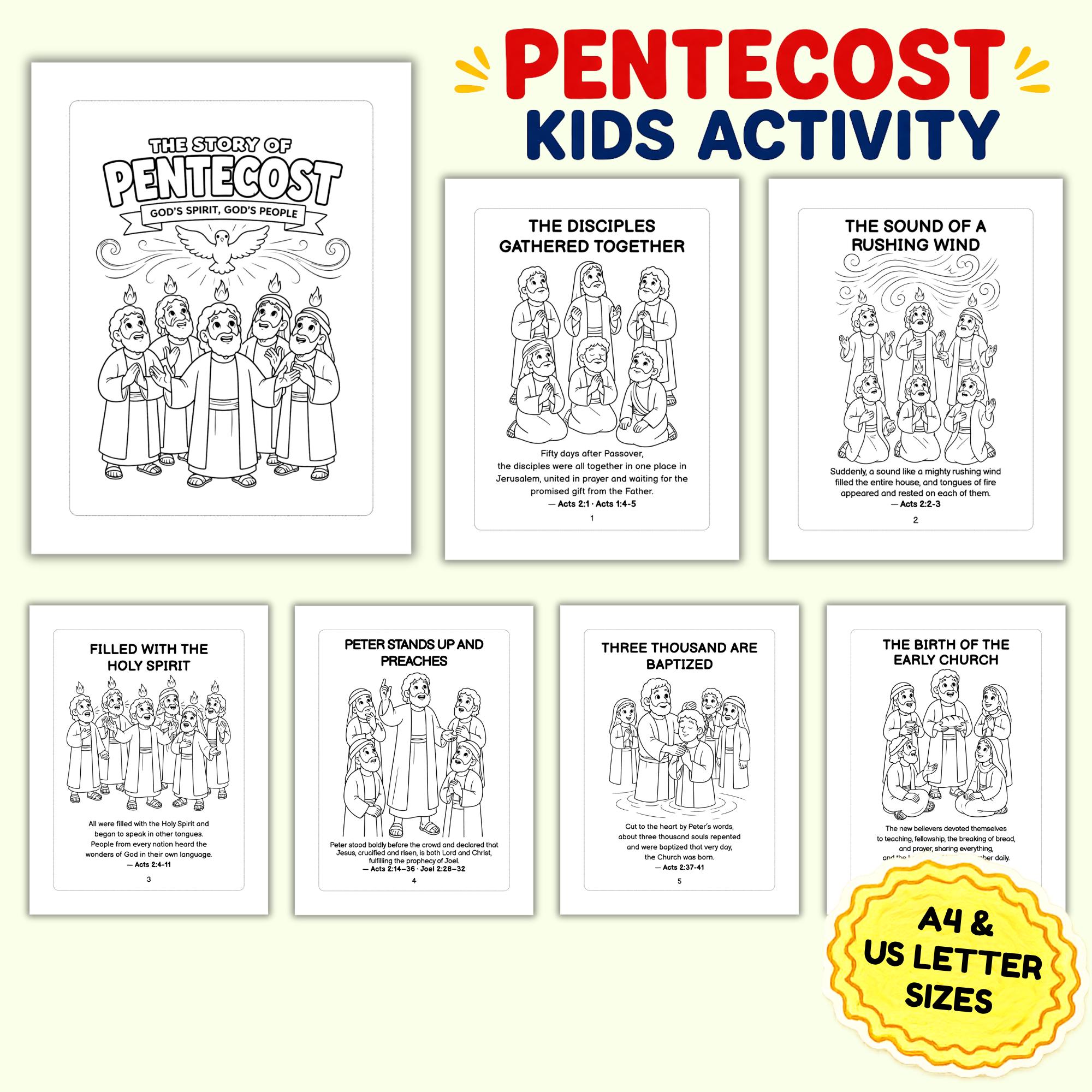 Pentecost Kids Activity Bundle | Bible Story + Coloring Pages | Acts 2 ...