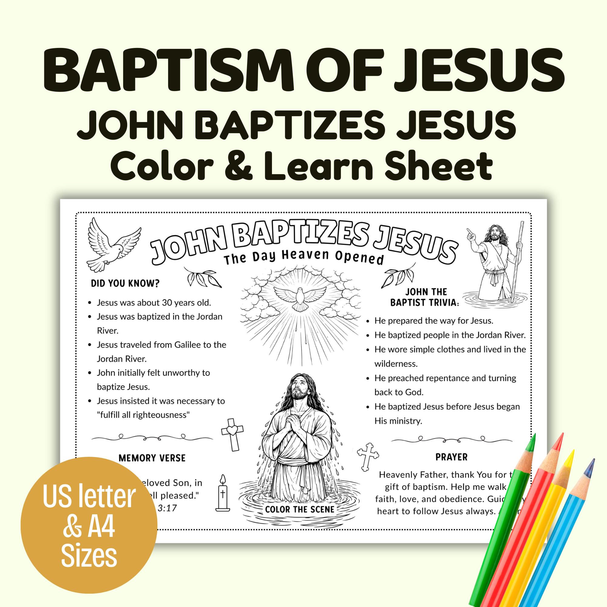John Baptizes Jesus Bible Story Coloring Page for Kids | Baptism of ...