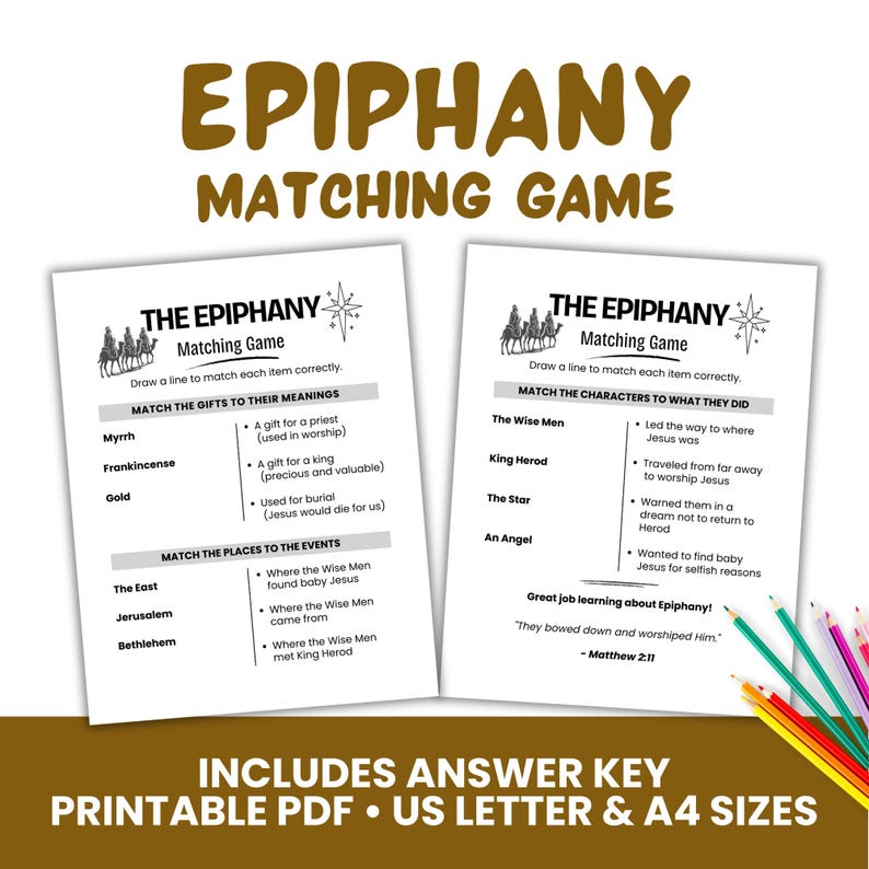 Epiphany Matching Game Printable | Christian Bible Activity for Kids ...