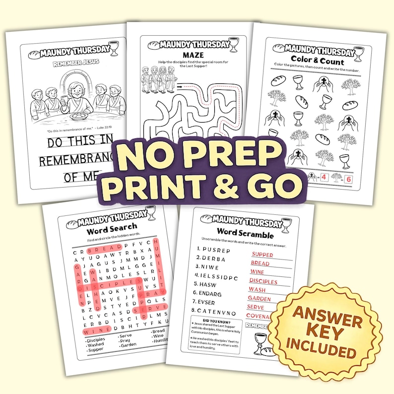 Maundy Thursday Activity Pack for Kids | Christian Holy Week Printable ...