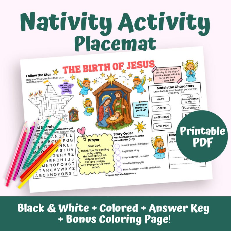 Nativity Activity Placemat | Sunday School Activity | Bible Christmas ...