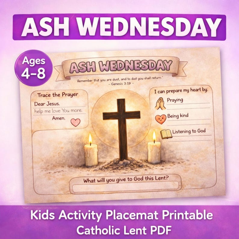 Ash Wednesday Activity Placemat for Kids Printable | Catholic Lent ...